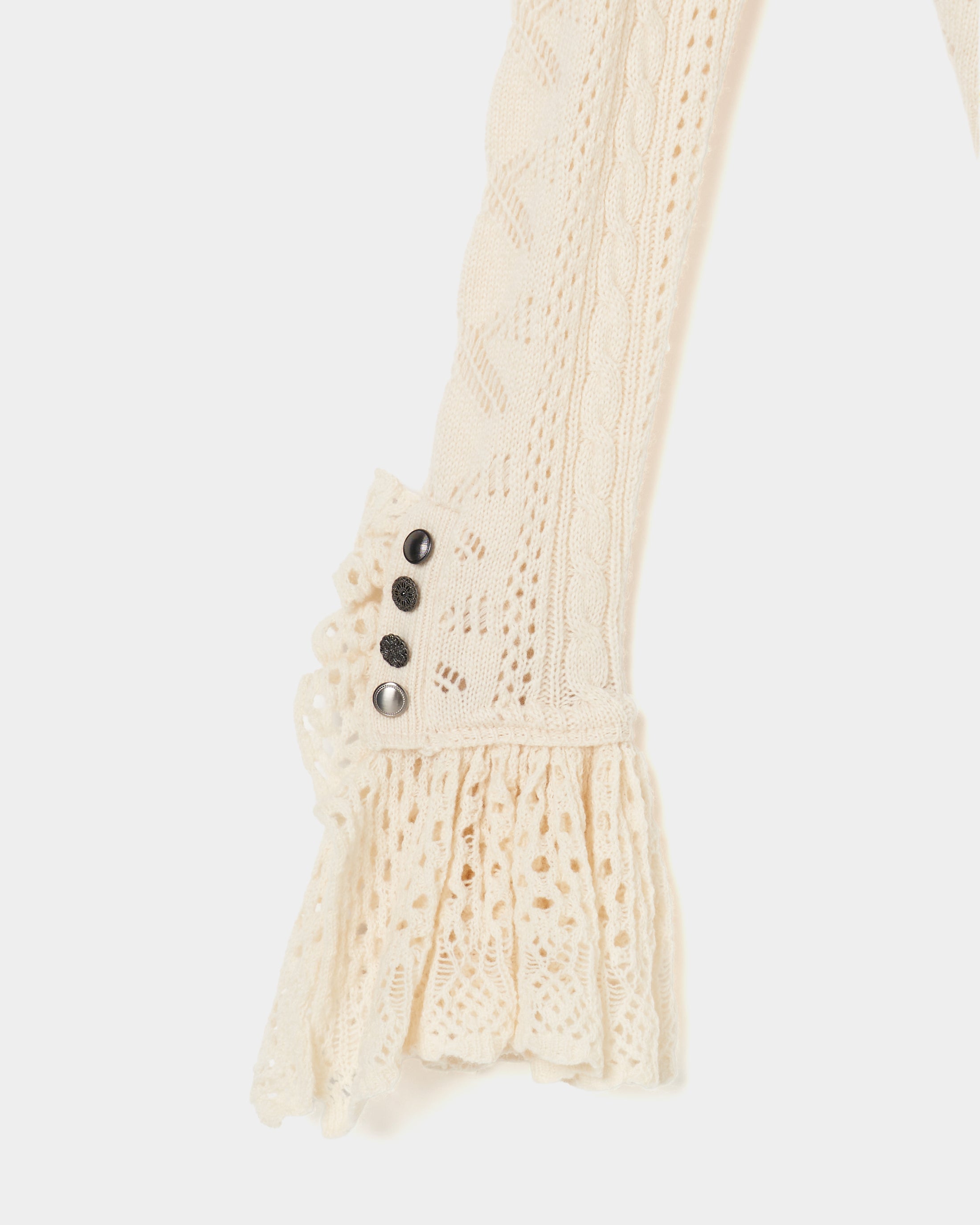 タナカダイスケ| ribbon pattern frilled sleeve knit cardigan Ivory – tanakadaisuke