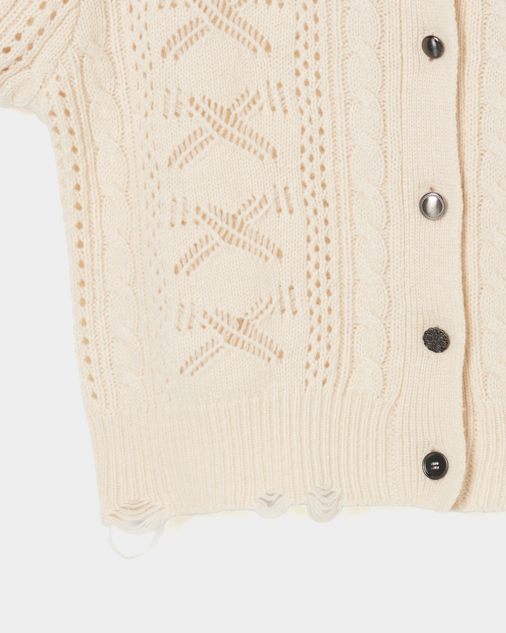 タナカダイスケ| ribbon pattern frilled sleeve knit cardigan Ivory – tanakadaisuke
